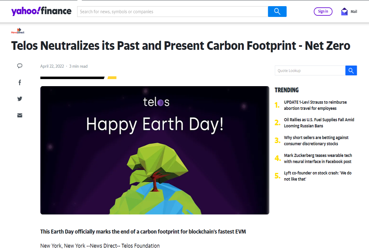 In The Celebration Of The Earth Day, Telos Also Announced That We Are ...
