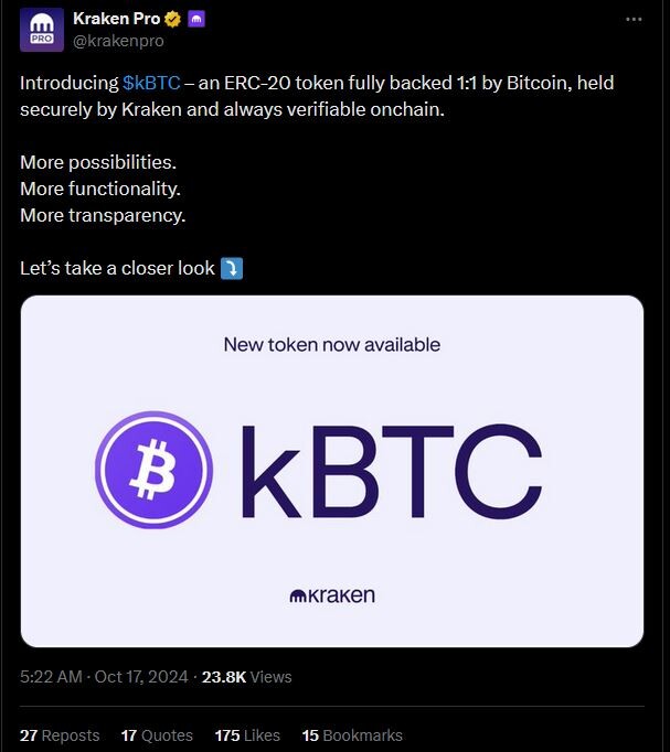 Kraken Exchange Launches Wrapped Bitcoin Token kBTC