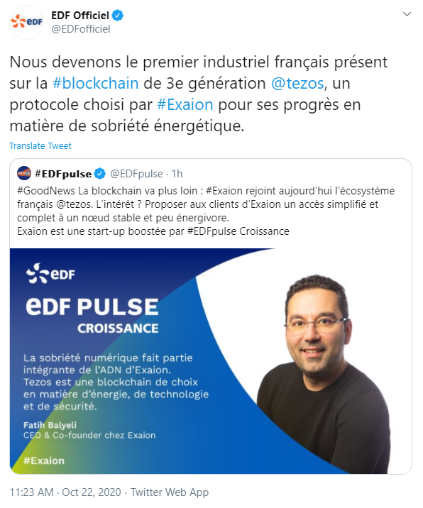 Exaion EDF Group will become a corporate baker in the Tezos LPoS ecosystem and wants to develop ...