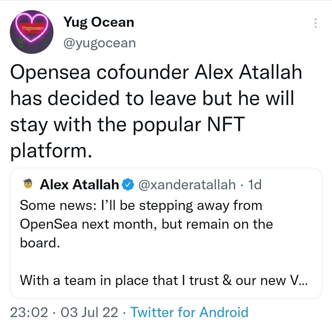 Opensea Cofounder Alex Atallah is leaving but not leaving the NFT ...