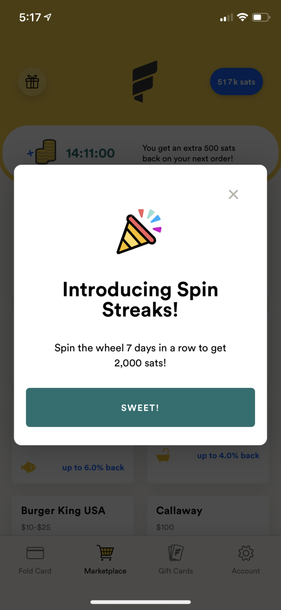 Fold app introduces Spin Streak
