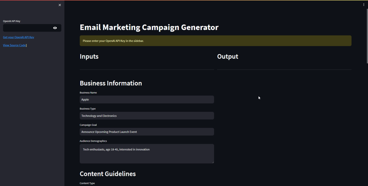 Email Marketing Campaign Generator Created using LangChain AI, Streamlit and Render.