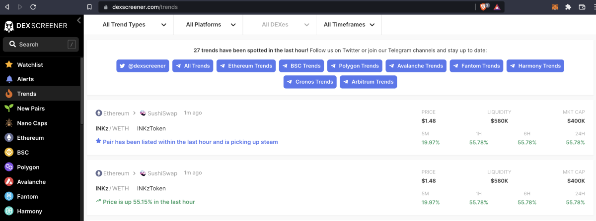 dexscreener app: trade and track your tokens