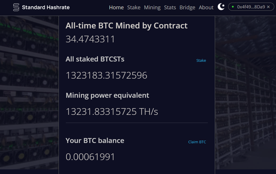 Bitcoin Standard Hashrate (BTCST) v2 dApp is boosting the earnings!