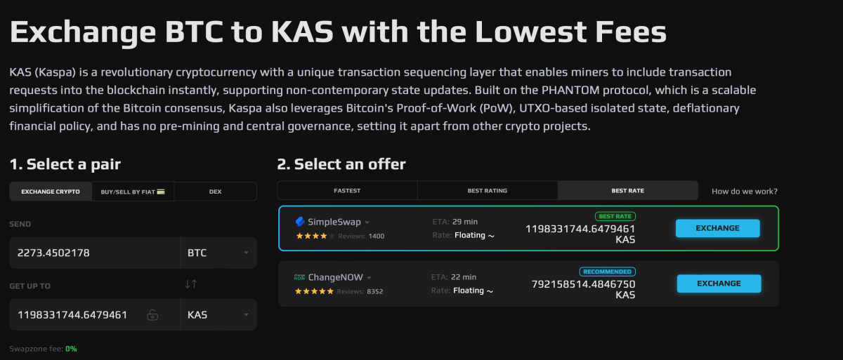 How to Swap Kaspa (KAS) Safely and Without KYC in 2023