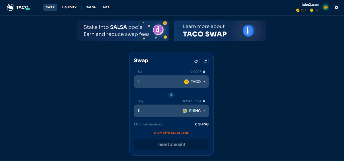 Earn WAX using TACO Swap