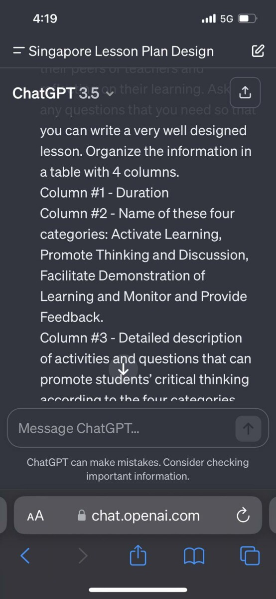 Lesson planning with ChatGPT