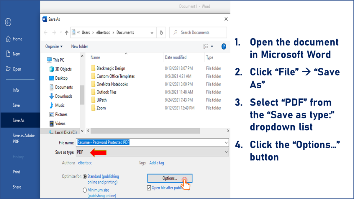 Create Password Protect PDF Document using Microsoft Word