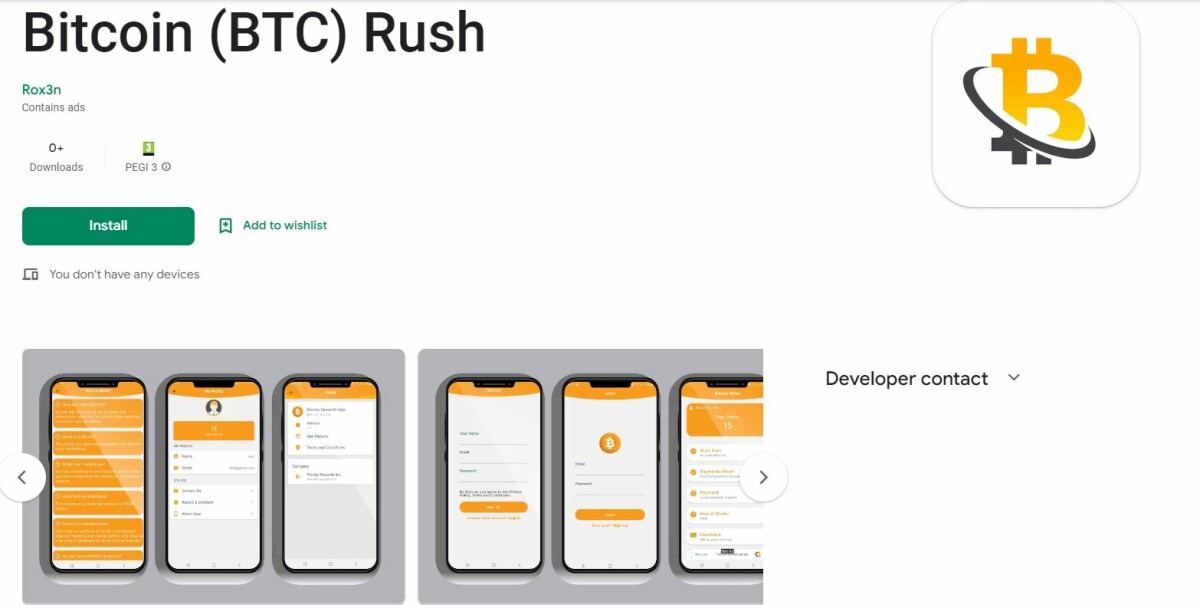 Bitcoin (BTC) Rush Application - Passive Way To Earn Bits