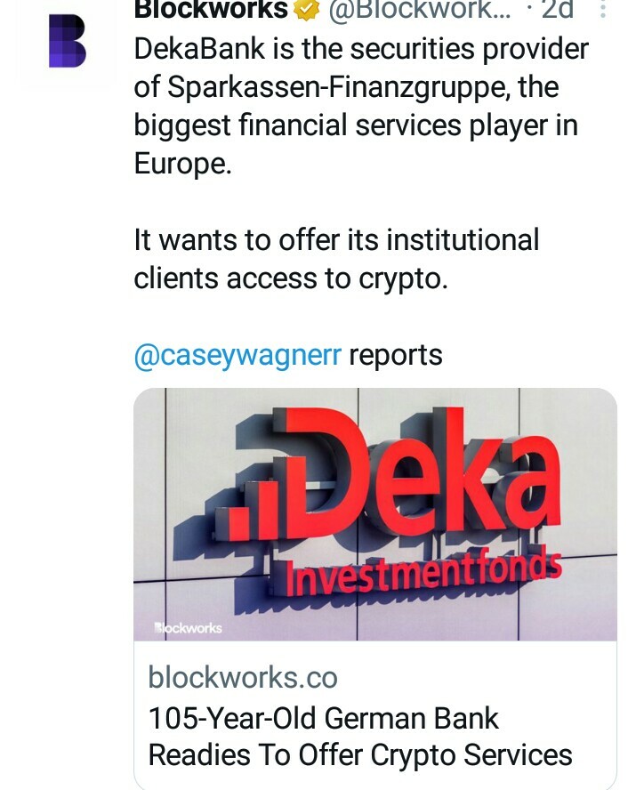 Dekabank offers Crypto Access.