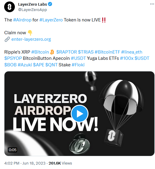 No the LayerZero airdrop is not "live"