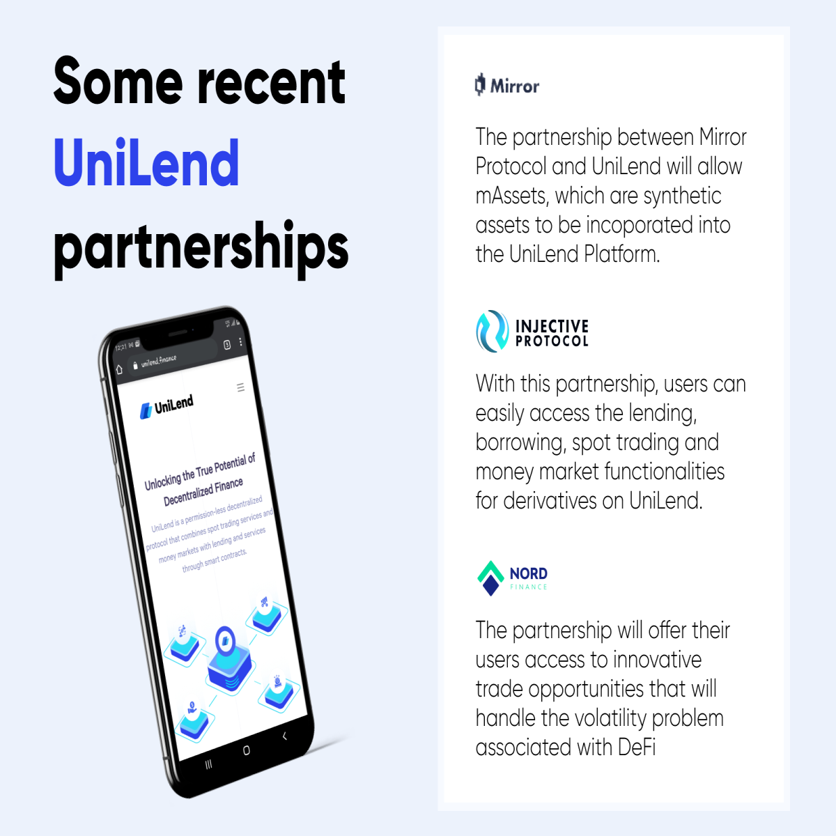 UniLend Partnerships with Mirror Protocol, Injective Protocol and Nord ...