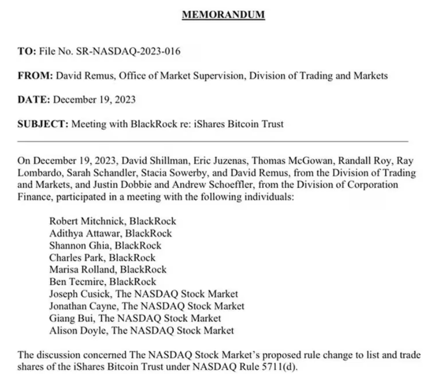 Meeting held with Blackrock, Nasdaq and SEC on BTC Spot ETF!