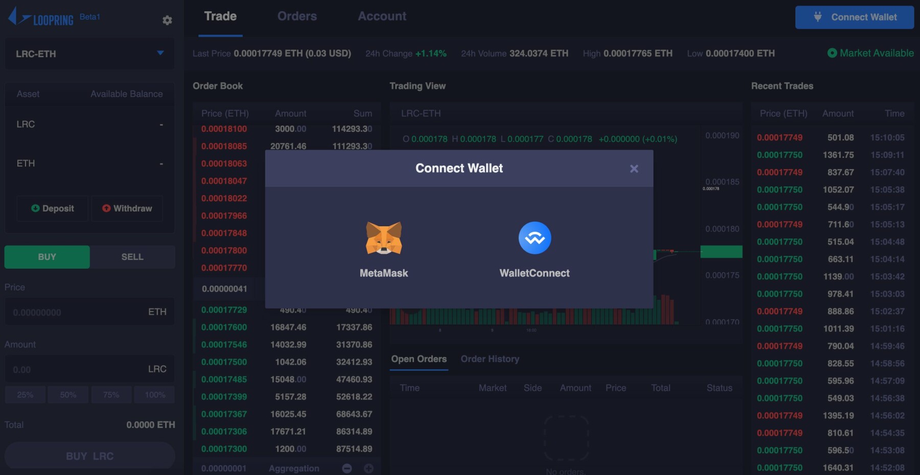 How to Connect to Loopring Exchange with Atomic Wallet via WalletConnect