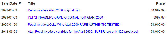 The Legend of Pepsi Invaders, Rare Atari 2600 Game