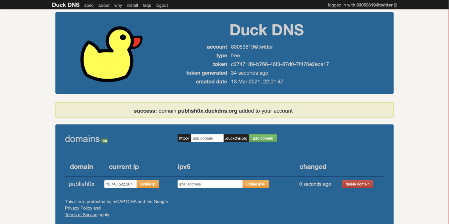 Dynamic DNS with DuckDNS