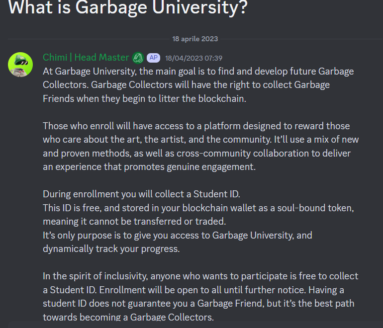 Hot Trash For The Metaverse: Garbage Friends At The University (NFT)