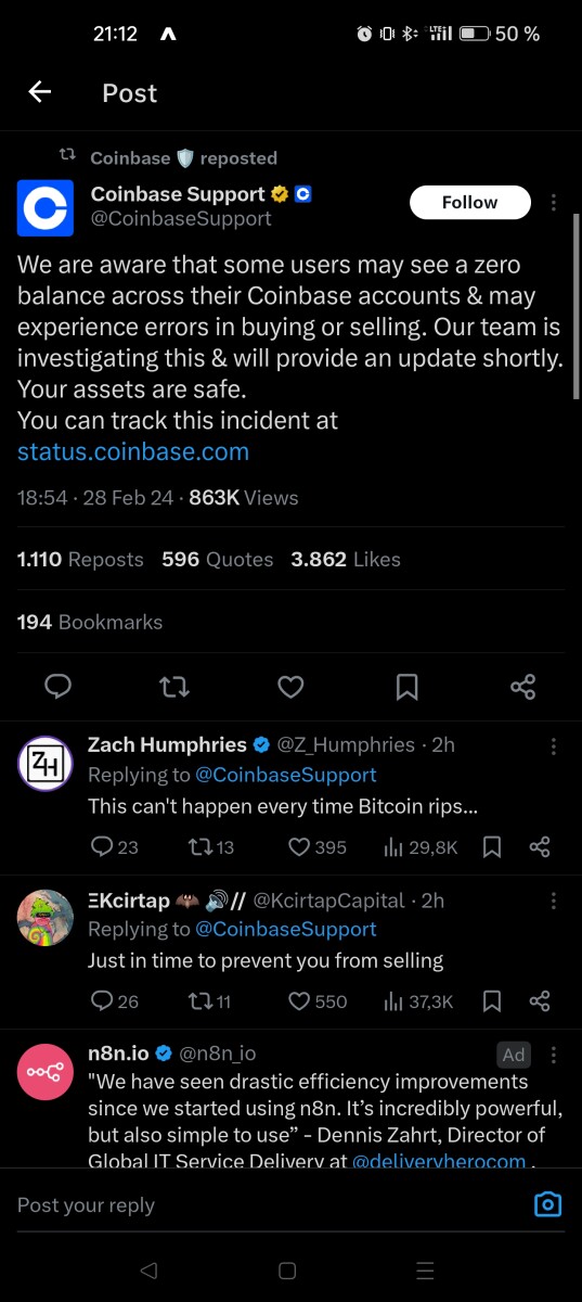COINBASE CRASHES BITCOIN RUN
