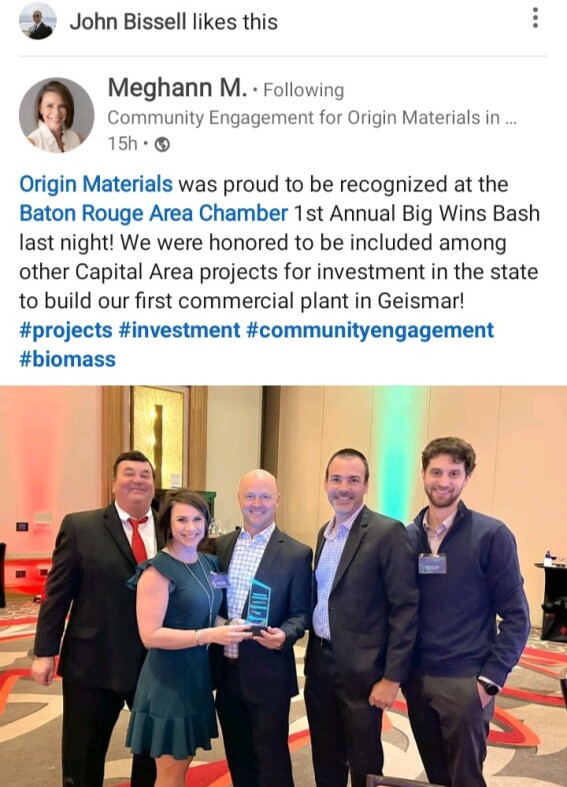 Origin Materials Recognized at Baton Rouge Area Chamber 1st Annual Big ...