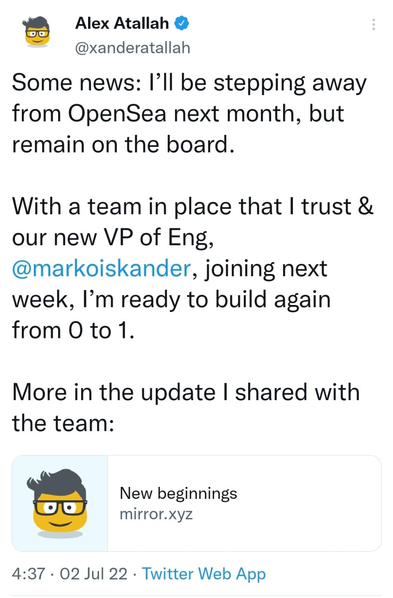 Opensea Cofounder Alex Atallah is leaving but not leaving the NFT ...