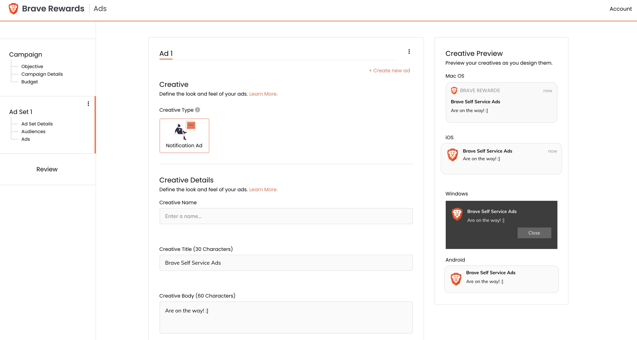 Sneak peek of the upcoming Brave advertiser dashboard