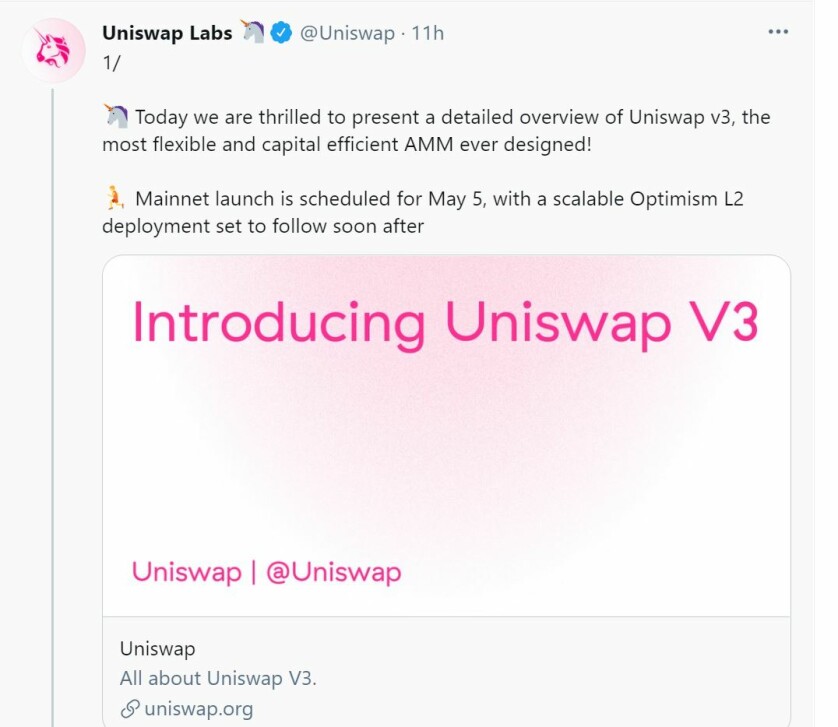 Uniswap v3 is on the way, definitely not miss out for the upcoming ...