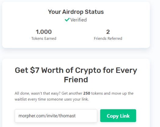 Good Airdrop for Morpher / Sehr guter Airdrop für Morpher Crypto (MORPH)