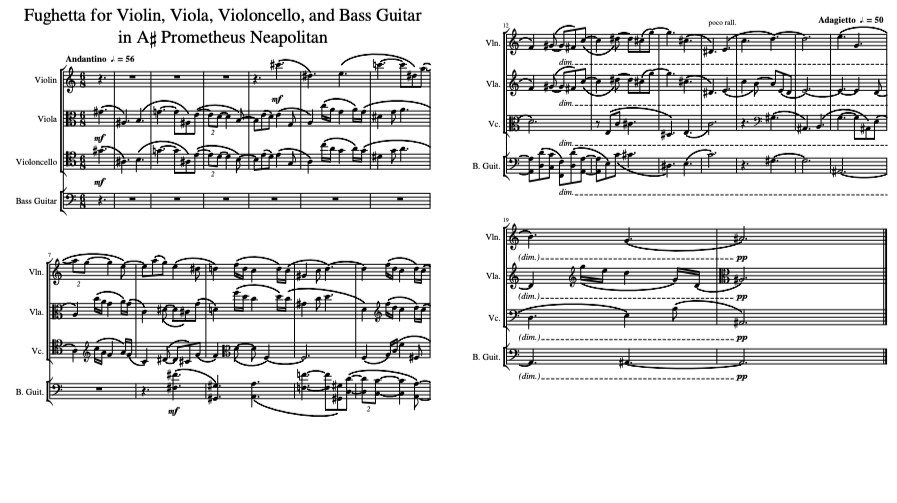 Fughetta for Violin, Viola, Violoncello, & Bass Guitar in A♯ Prometheus ...