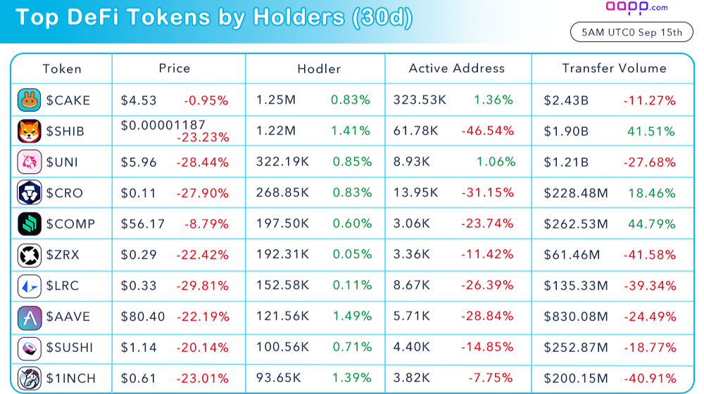 👀 Top DeFi Tokens By Hodlers