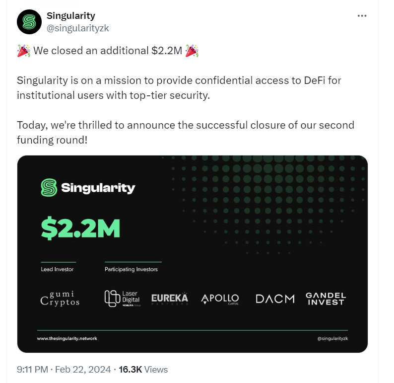 Singularity Raised 2.2 million Fund for KYC-compliant DeFi Development
