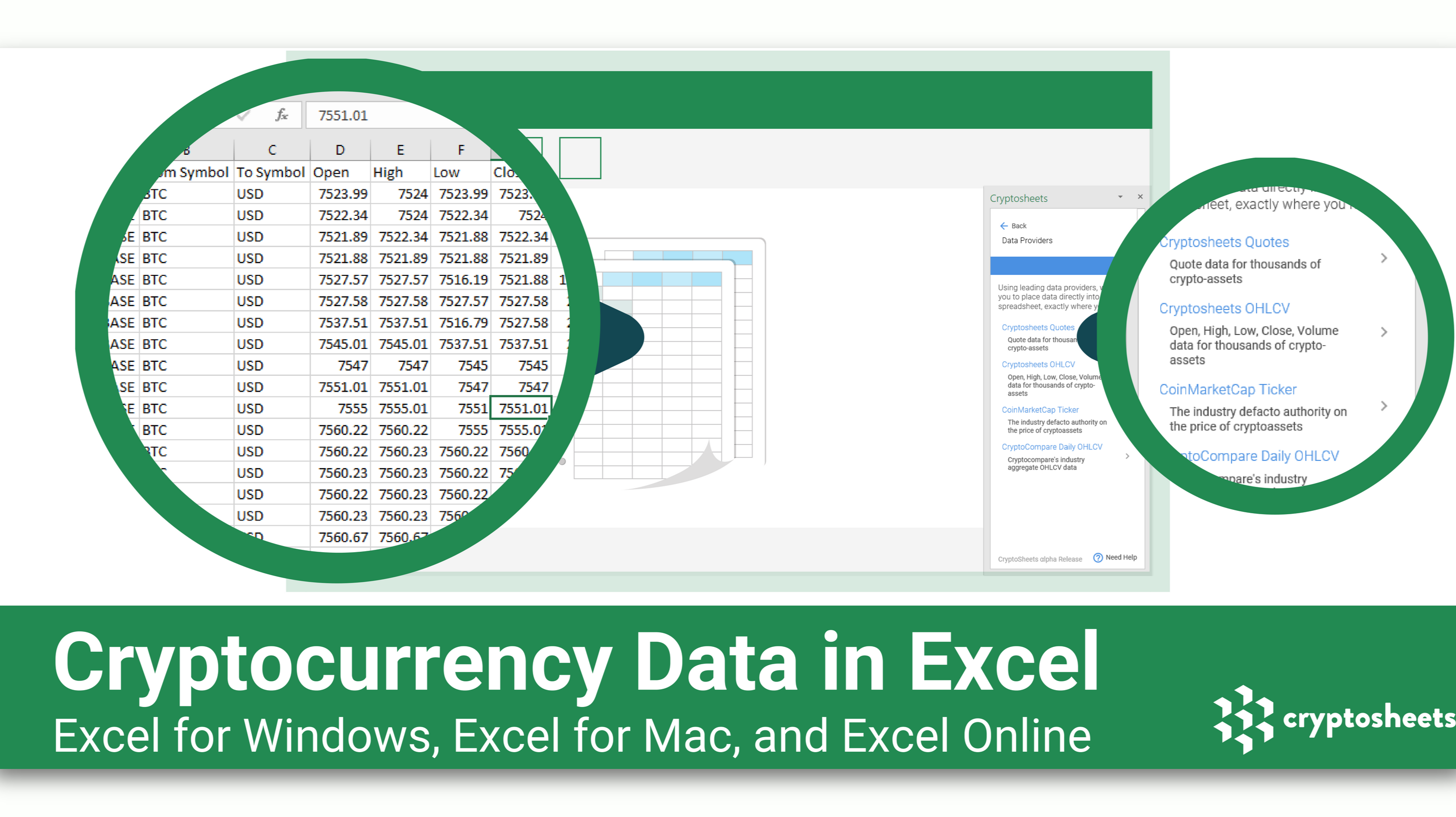 Cryptosheets - Pull cryptocurrency real-time and historical data into Excel or Google Sheets
