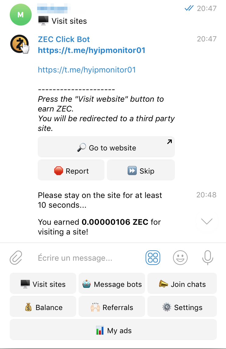Telegram Click Bots - An easy way to earn BTC, BCH, LTC, ZEC and DOGE.