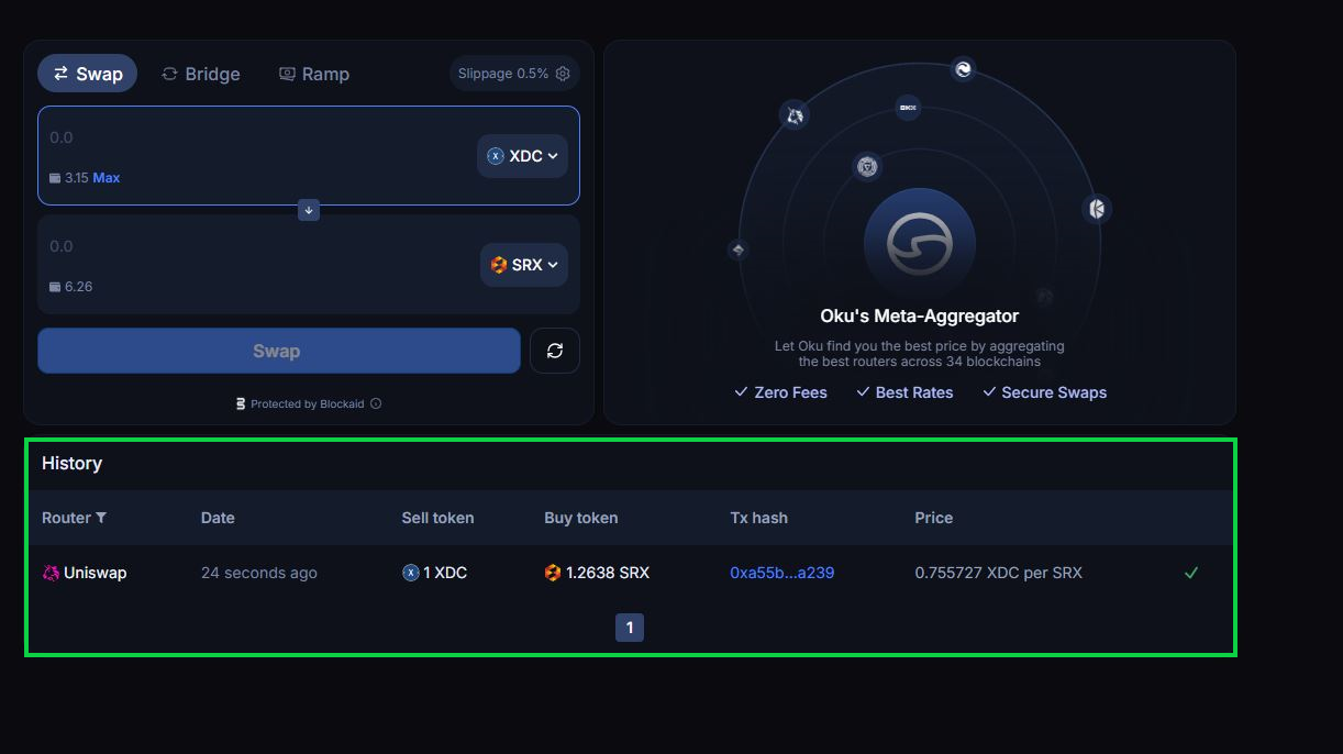 How to Swap Native XDC on Uniswap V3 via OKU.trade