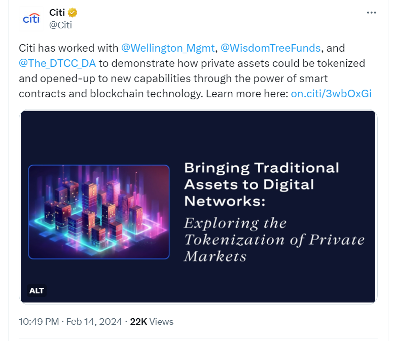 Citibank in Motion for Private Equity Tokenization on Avalanche Blockchain