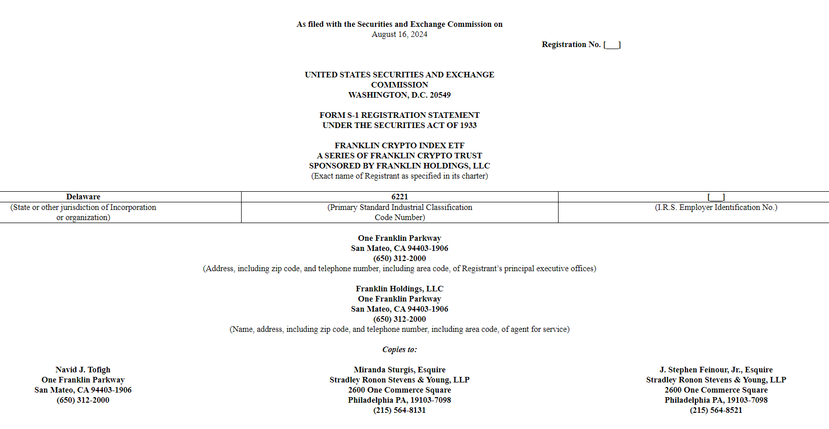 Franklin Templeton Files Form S1 for Crypto Index Fund
