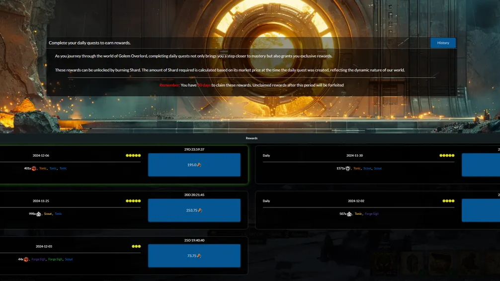 Cheaper unlock of daily quests at Golem Overlord