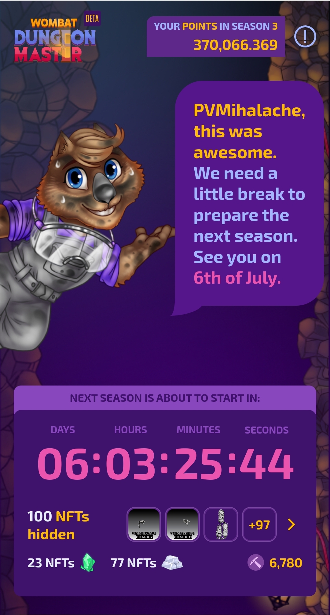 Dungeon Master Season 4 announced the $WOMBAT token