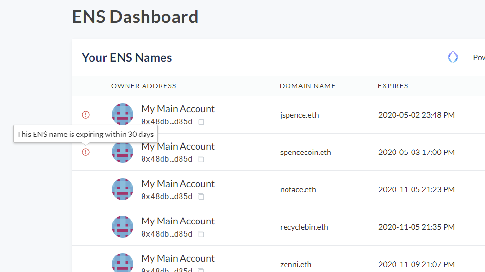 We've implemented ENS Dashboard so you can see when your ENS names ...