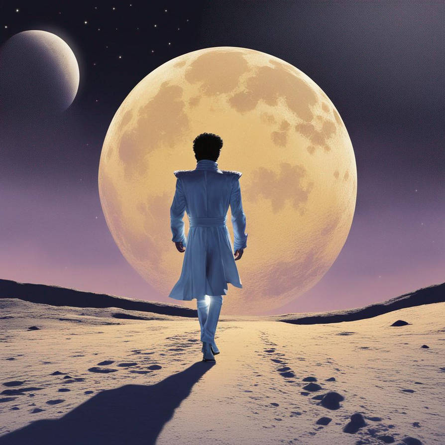 prince walking towards the moon