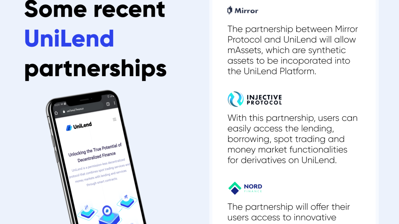 UniLend Partnerships with Mirror Protocol, Injective Protocol and Nord ...
