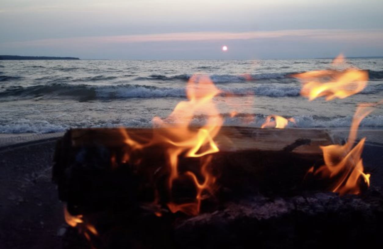 Travel Photography: Bonfire on the beach. Lake Superior Canada