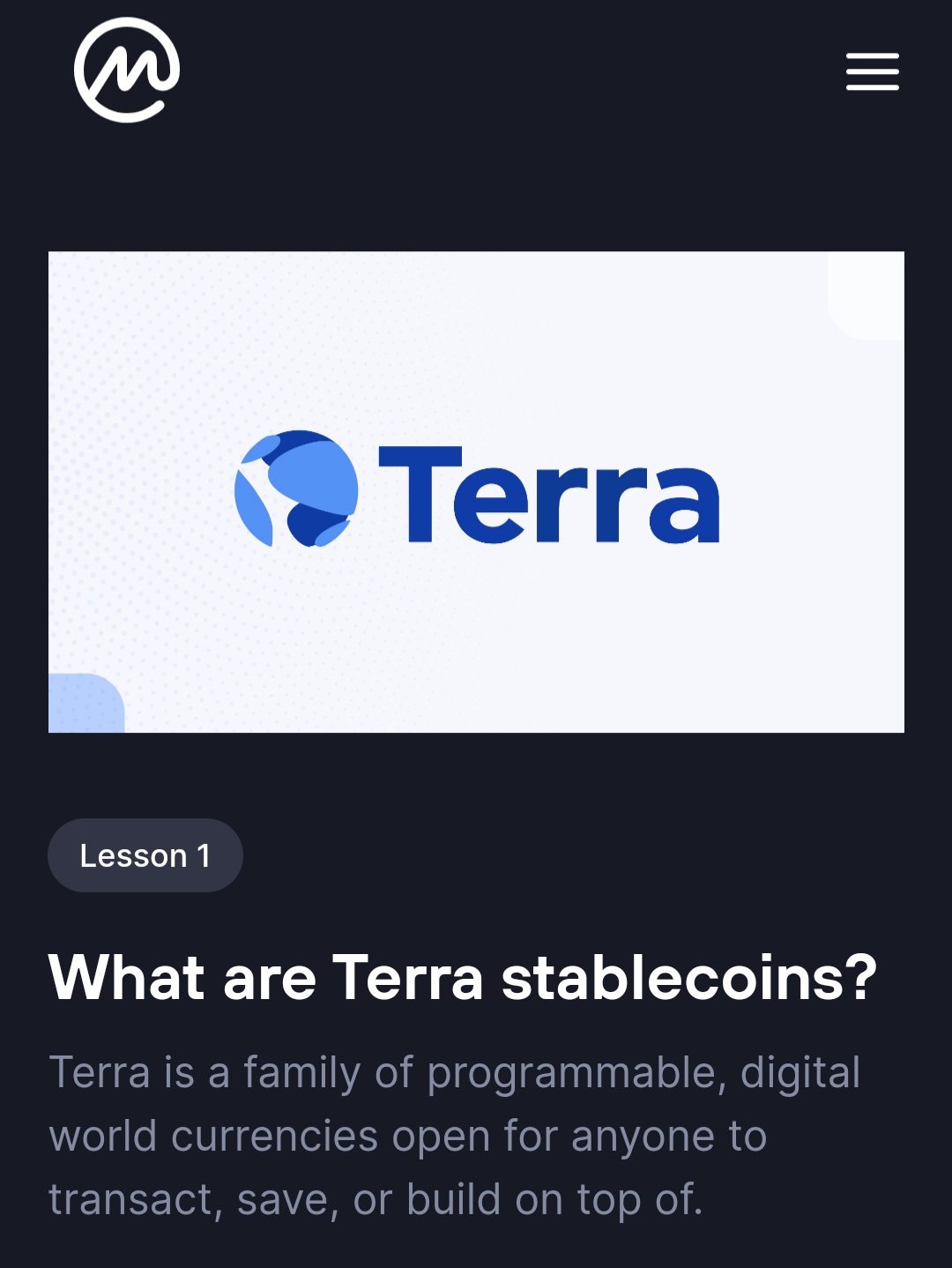 CoinMarketCap - Earn LUNA for learning about the Terra project