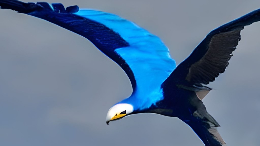Ave en vuelo rasante sobre un cielo azul profundo.