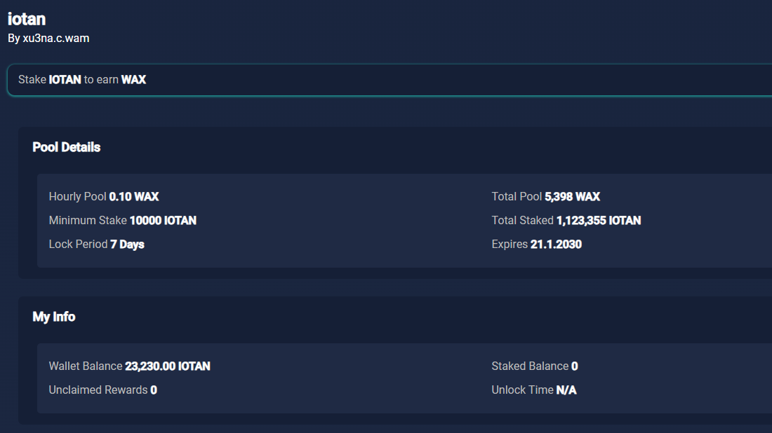 PlanetX Meta 200 Wax Coin Transfers into the IOTAN/WAX Pool Every Monday