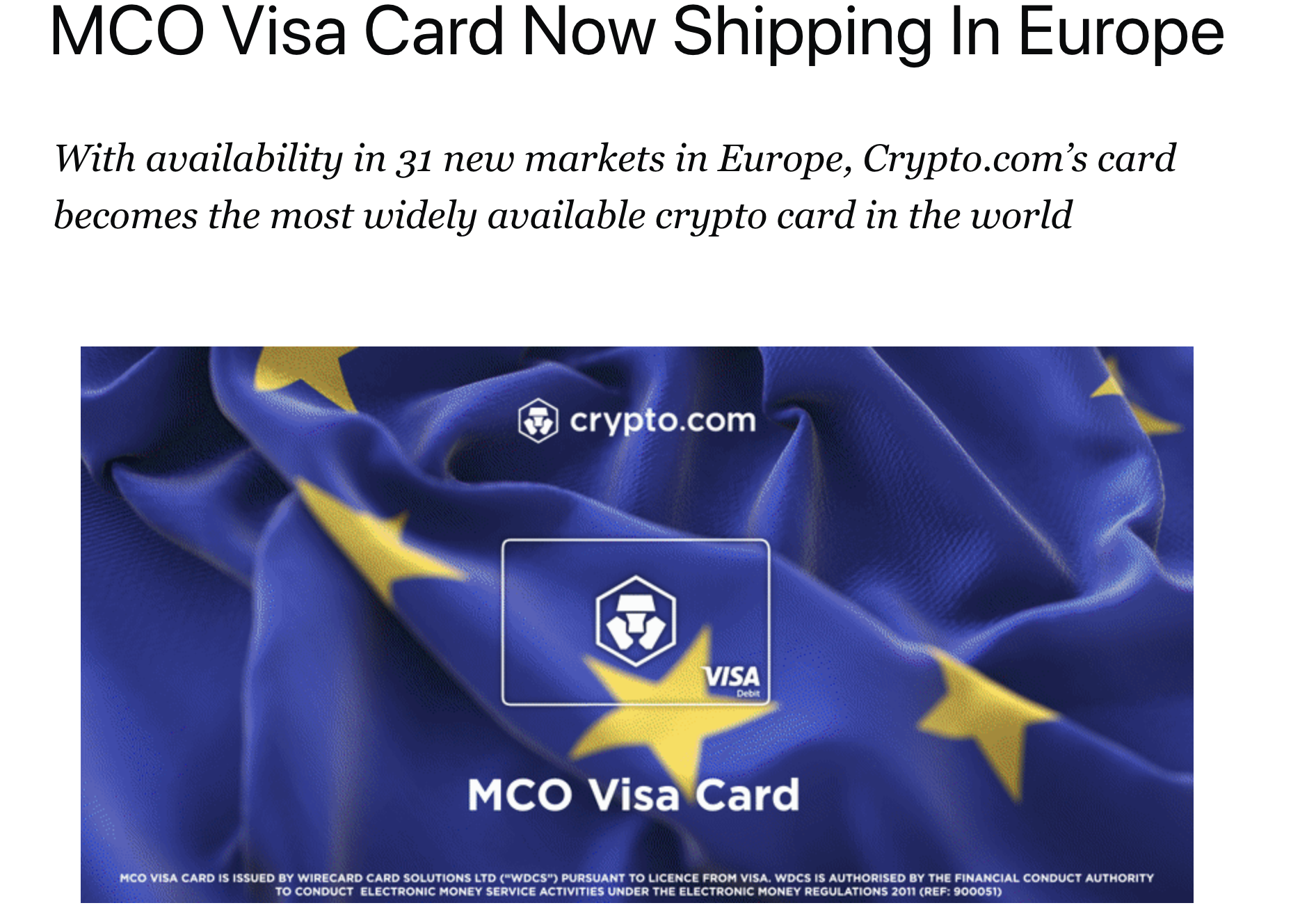 MCO Visa Card - the most widely available crypto card in the world