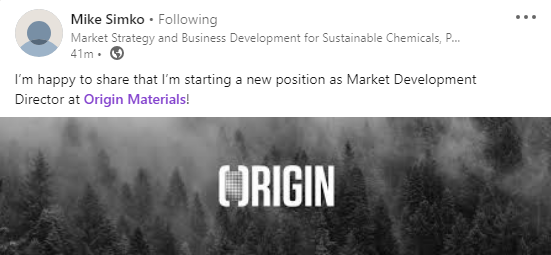 Simko Takes on New Role with Origin Materials