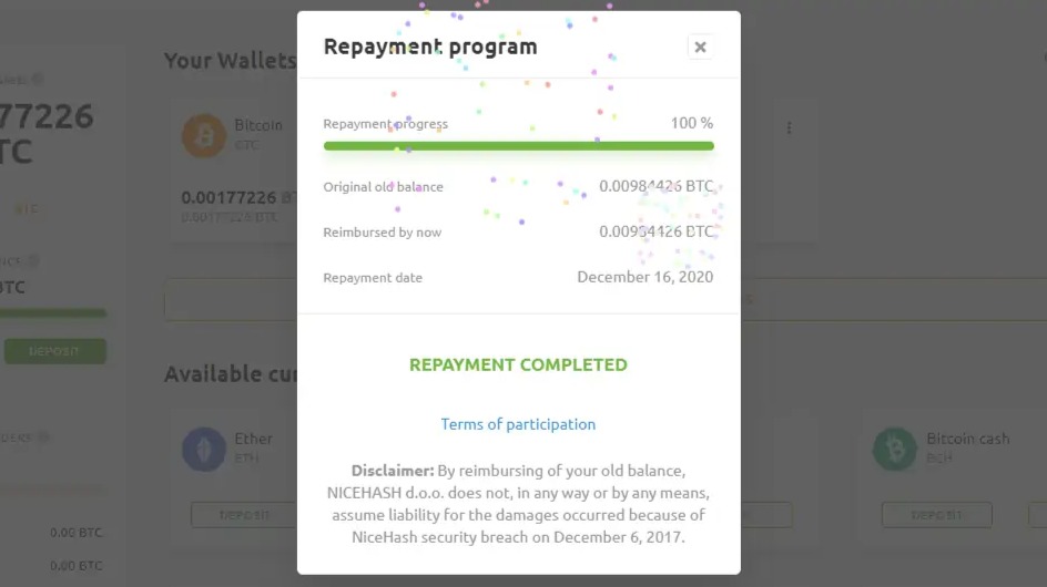 NiceHash Repayment Program Completed