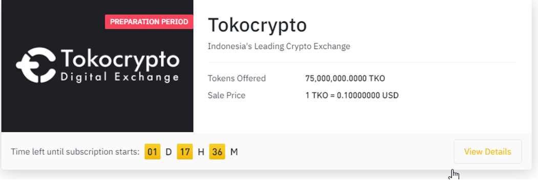 TOKOCRYPTO(TKO) on BINANCE Launchpad