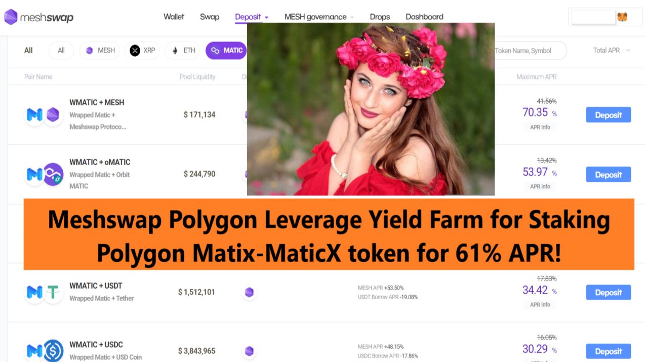 Meshswap Polygon Leverage Yield Farm for Staking Polygon Matix-MaticX token for 61% APR