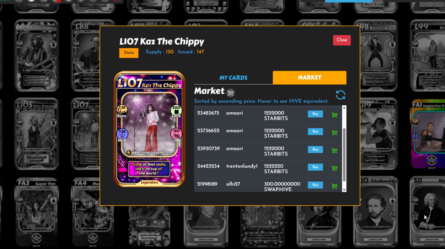 Purchasing 5 Legendary Cards & Rising Star Progression Report